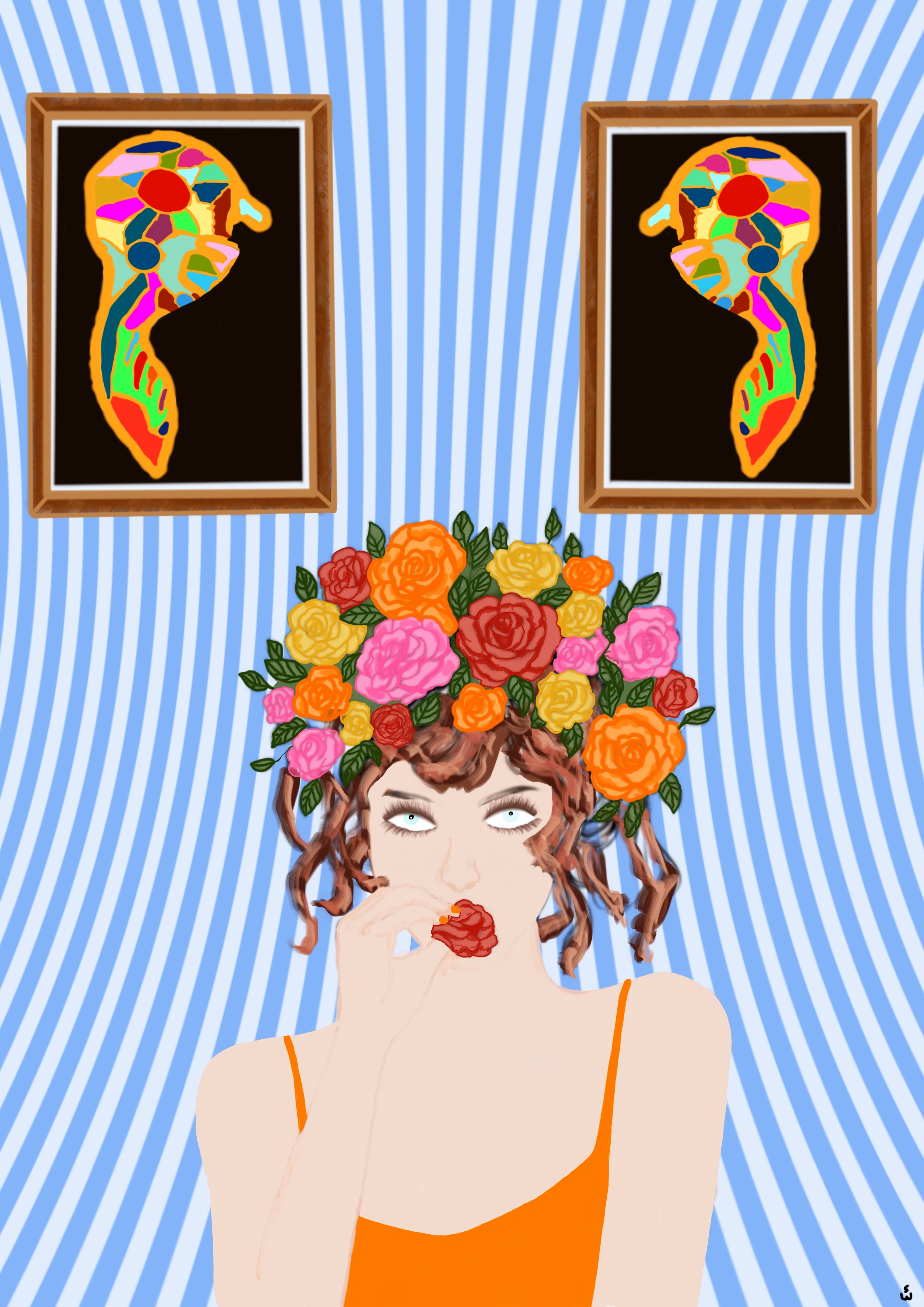 Steve Walmsley Surrealist Portrait of Mick Burton, Continuous Line ...